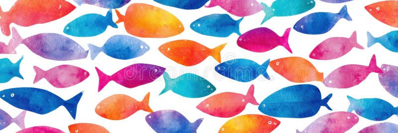 Colorful Abstract Fish Pattern Design on White Background with Ample ...
