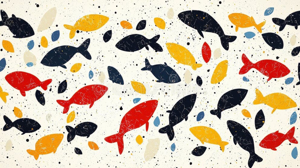 Colorful Abstract Fish Pattern with Leaves on Light Background for Creative Projects Stock ...