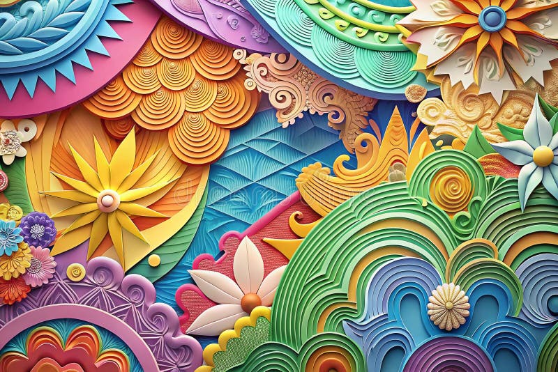 Colorful Abstract Floral 3D Layered Art Stock Illustration ...