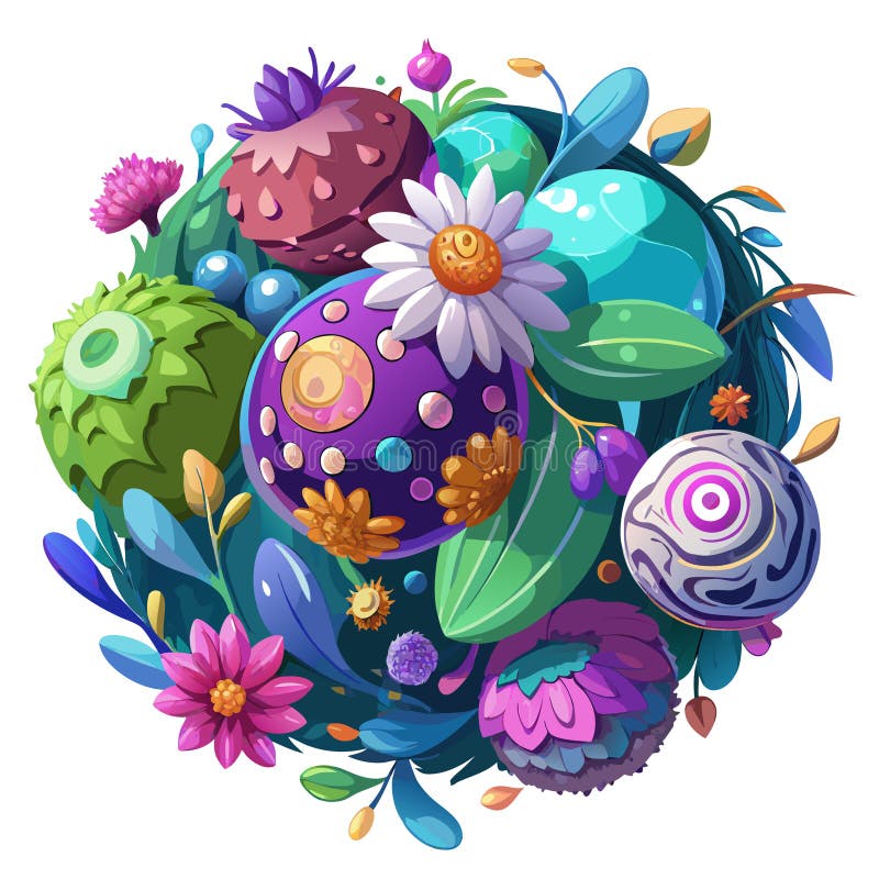 Colorful Abstract Floral Globe: Whimsical Springtime Vector ...