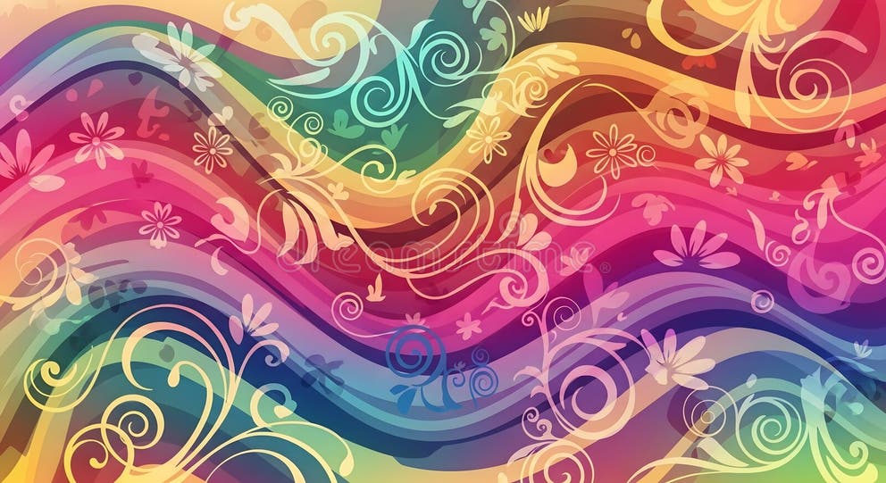 Colorful Abstract Floral Vector Art Design with Wavy Rainbow Pattern ...