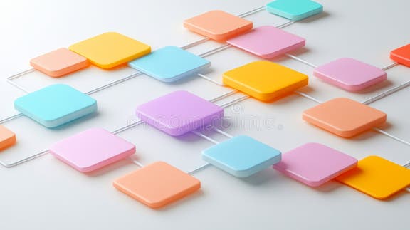 Colorful Abstract Flowchart with Overlapping Shapes and Interconnected ...