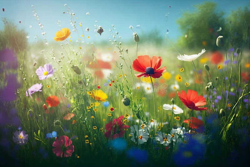 Colorful Abstract Flower Meadow Illustration.Generative AI Stock ...