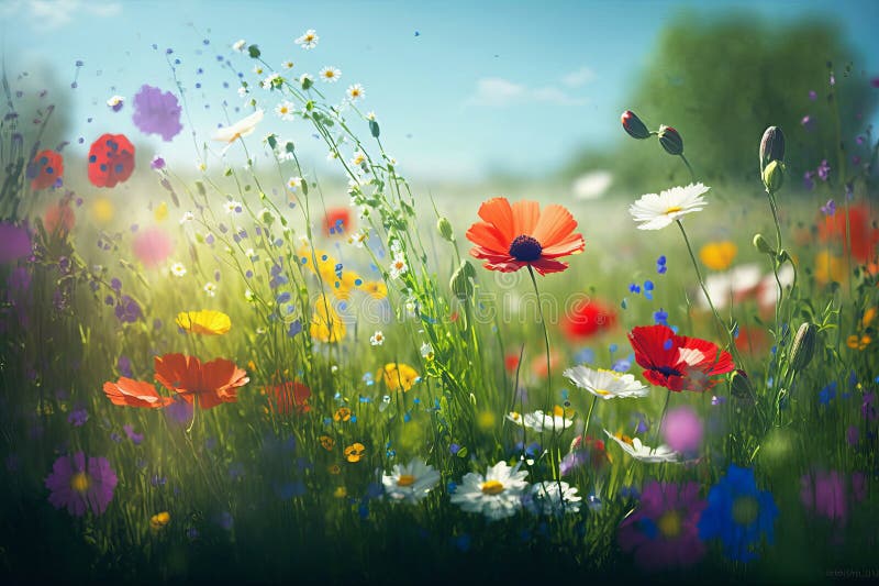 Colorful Abstract Flower Meadow Illustration.Generative AI Stock ...