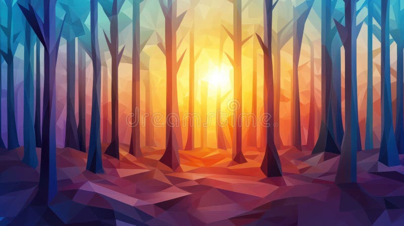 A Colorful Abstract Forest with Trees and Sun in the Background, AI ...
