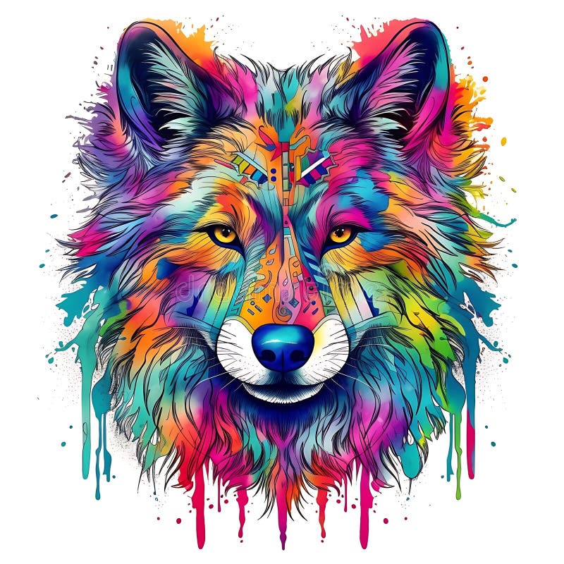 Colorful Abstract Fox Illustration with Vibrant, Dripping Patterns ...