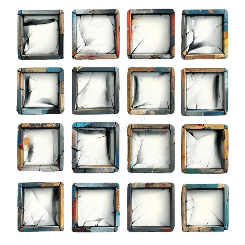 Colorful Abstract Frames Arranged in a Creative Grid Layout on a Pale ...