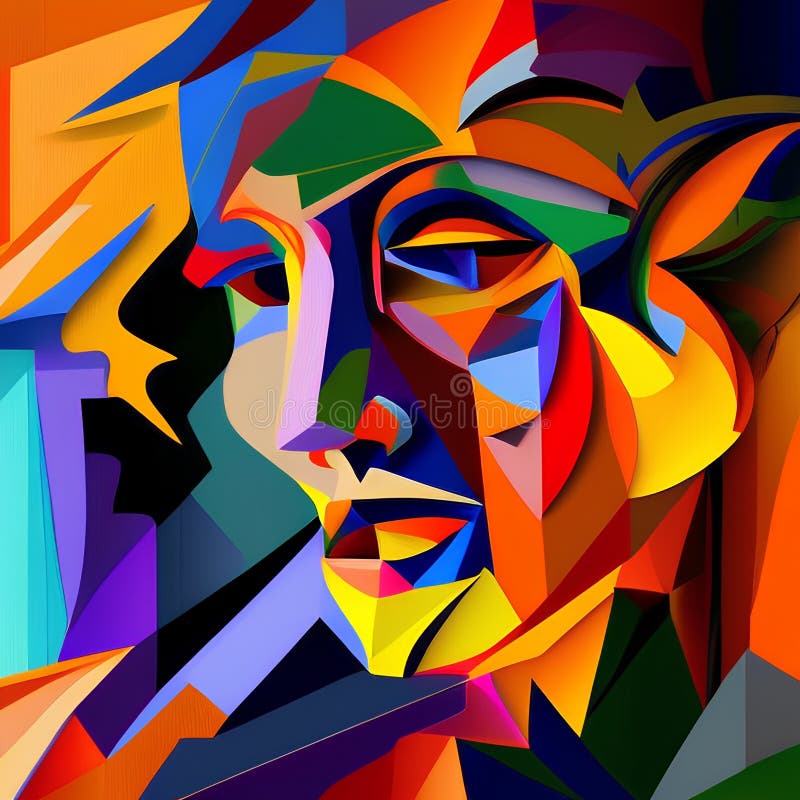 Colorful Abstract Geometric Background with Human Head. 3d Rendering ...