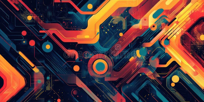 Colorful Abstract Geometric Circuit Pattern with Dynamic Lines and ...