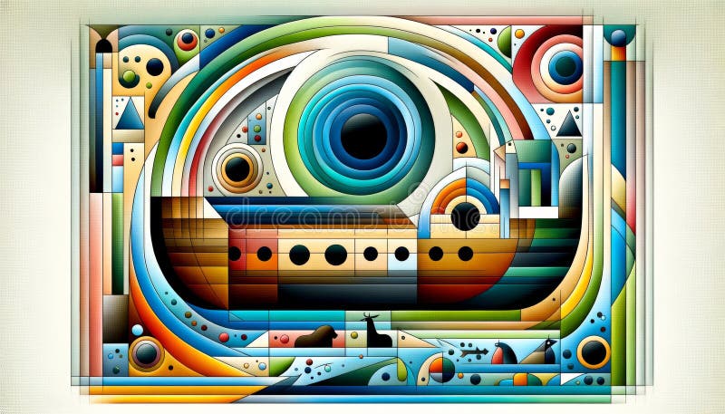 Colorful Abstract Geometric Composition with Dynamic Symmetry and Depth ...