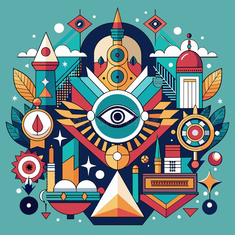 Colorful Abstract Geometric Design Composition with All-Seeing Eye ...