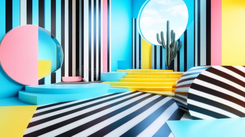 Colorful Abstract Geometric Room Design Enhanced with Plants Stock ...