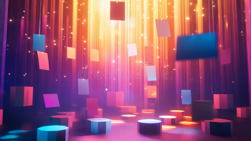 Colorful Abstract Geometric Shapes with Light Streaks and Glowing ...