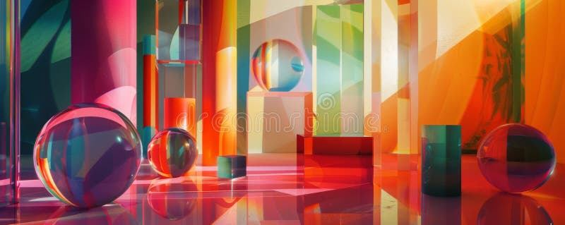 Colorful Abstract Geometric Shapes with Reflective Surfaces Stock ...