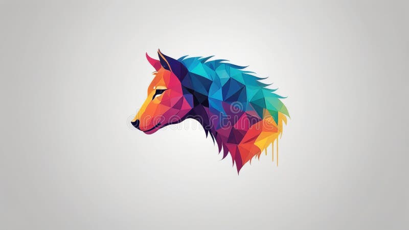 A Colorful and Abstract Geometric Wolf Illustration Against a White ...