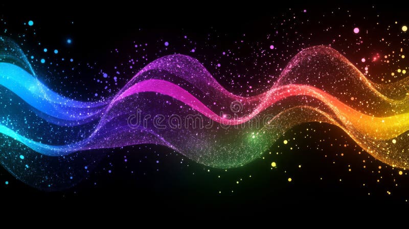 Colorful Abstract Glitter Wave on Black Background with Dynamic ...