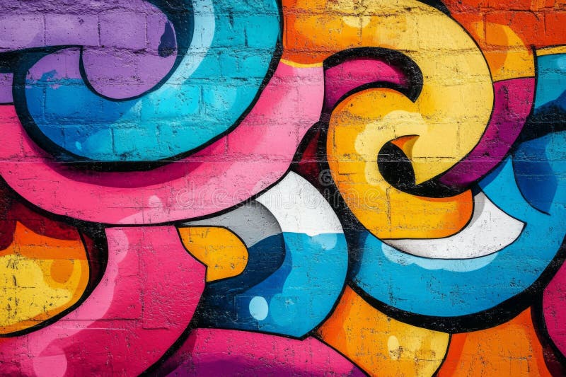 Colorful Abstract Graffiti with Swirling Patterns on a Brick Wall Stock ...