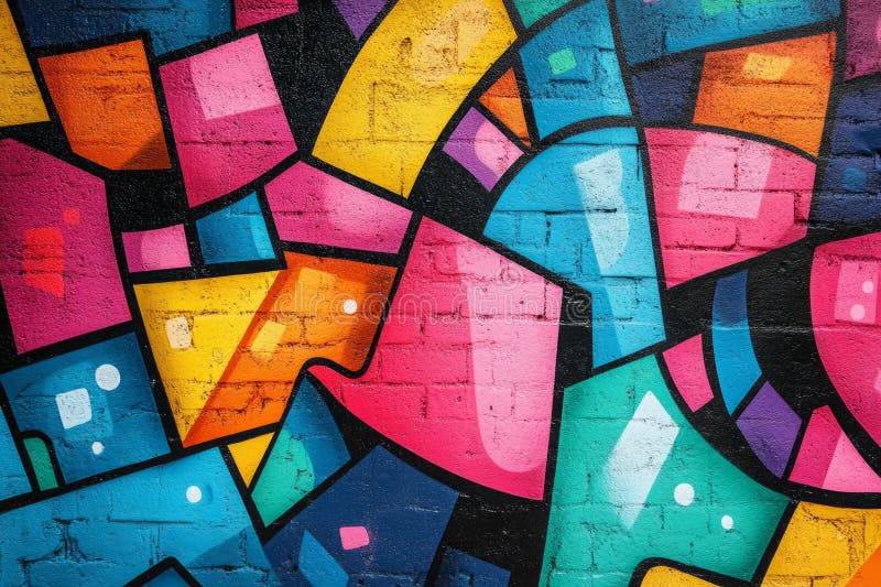 Colorful Abstract Graffiti with Swirling Patterns on a Brick Wall Stock ...