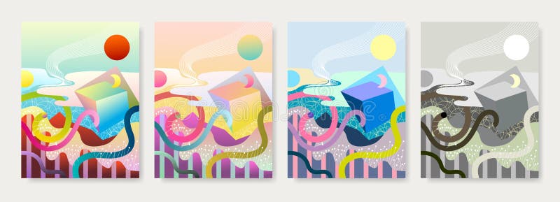 Abstract Art Depicting Red Moon Over River. Stock Vector - Illustration ...