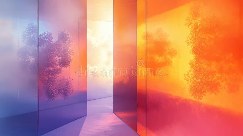 Colorful Abstract Hallway with Mirrored Walls Reflecting Vibrant ...