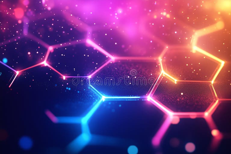 Colorful Abstract Hexagonal Patterns with Bokeh and Glitter Effects in Neon Lights Stock ...