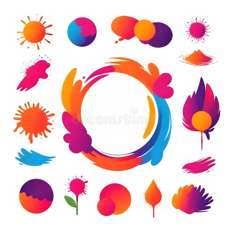 Colorful Abstract Holi Design Elements, Including a Circle, Flower ...