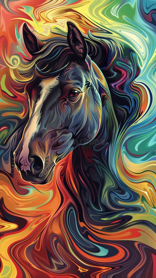 Colorful Abstract Horse Painting with Swirling Patterns Stock Photo ...