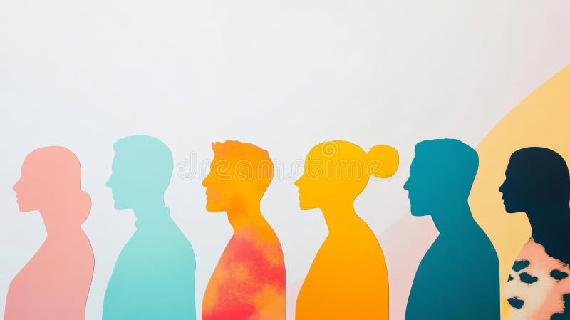 Colorful Abstract Human Profiles Aligned Together on a Gradient ...