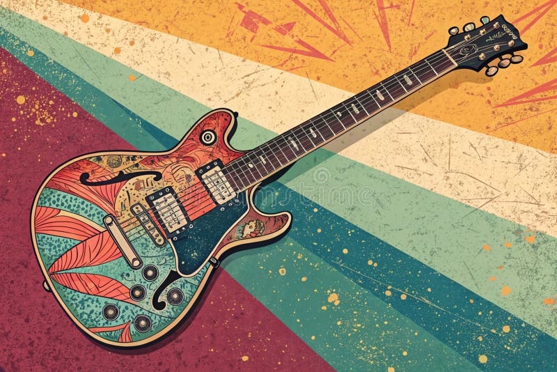 A Colorful Abstract Illustration of an Electric Guitar with a Grunge ...