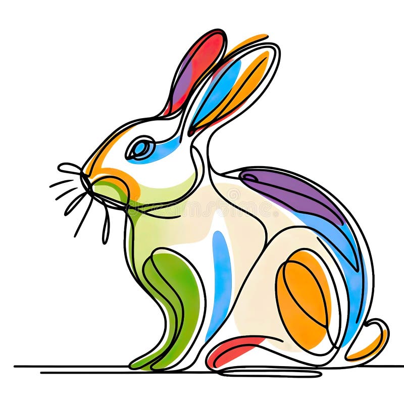 A Colorful, Abstract Illustration of a Rabbit in Motion on White ...