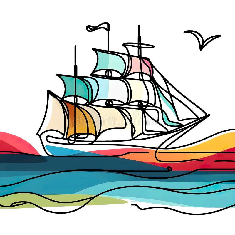 A Colorful, Abstract Illustration of a Ship on White Background. Stock ...