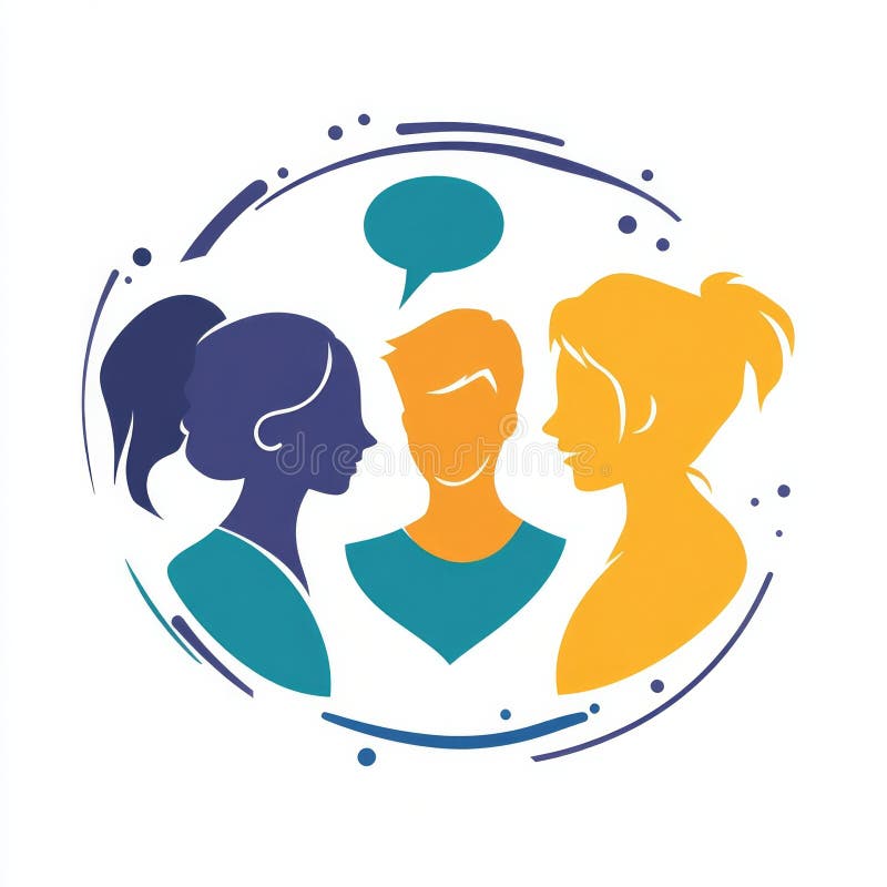 Colorful Abstract Illustration of Three People Engaging in Conversation ...