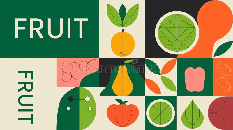 Colorful Abstract Illustration of Various Fruits in Geometric Design ...