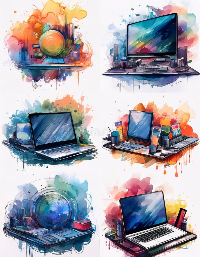 A Colorful and Abstract Illustration of Various Technological Devices ...