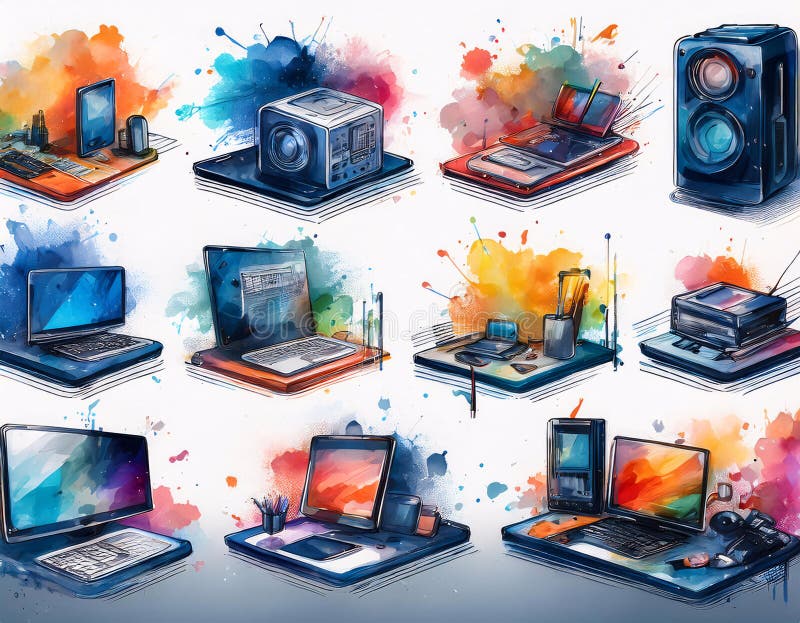 A Colorful and Abstract Illustration of Various Technological Devices ...