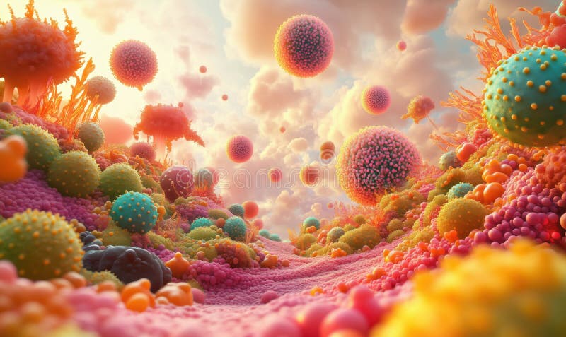 Colorful Abstract Landscape of Microorganisms and Cells in a Surreal ...