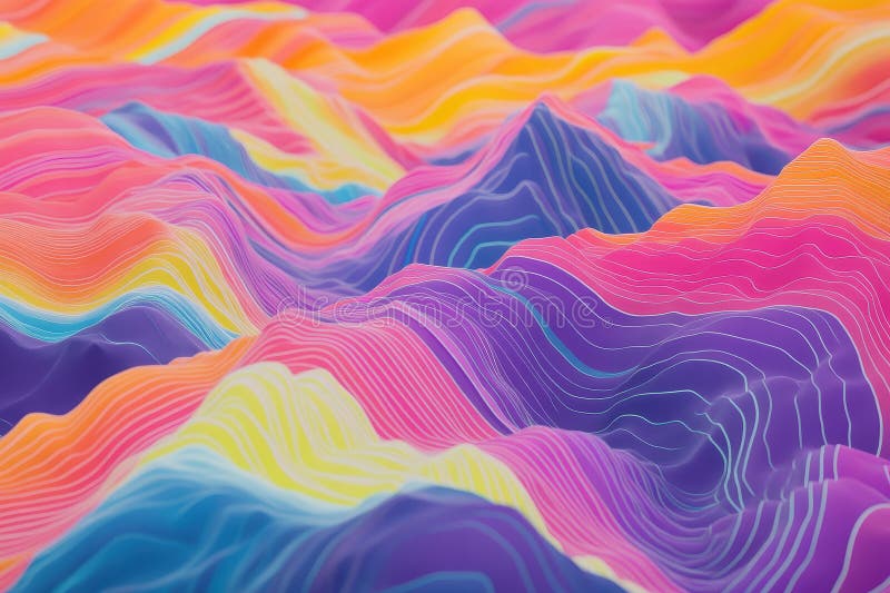 Colorful Abstract Landscape with Vibrant Waves and Complex Line ...