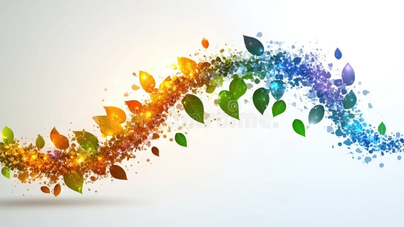 Colorful Abstract Leaves Wave with Sparkling Effects Stock Illustration ...