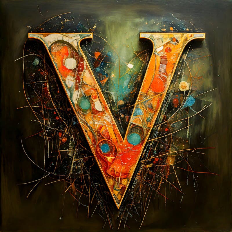Large Letter V Painting Exploding with Vibrant Colors and Abstract ...