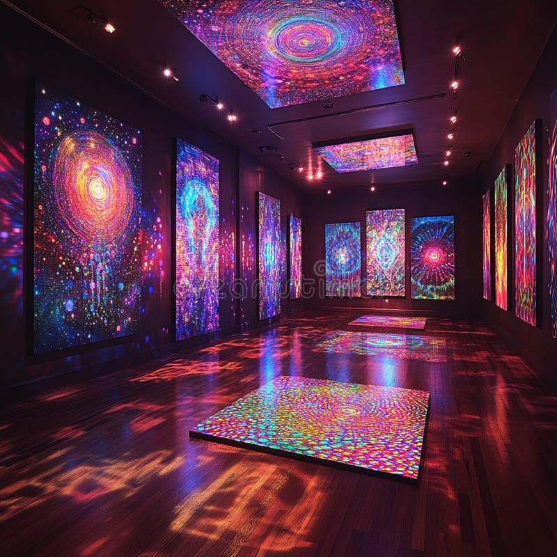 Colorful Abstract Light Patterns Displayed in an Art Gallery with ...