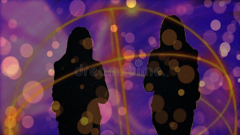 Colorful Abstract Light Patterns Forming Silhouettes of Two People in ...