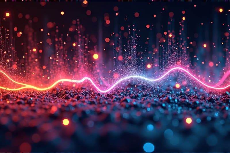 Colorful Abstract Light Waves with Glowing Particles Over Textured ...
