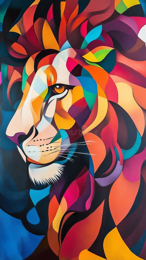 Colorful Lion Art with Abstract Background Stock Image - Image of beast ...