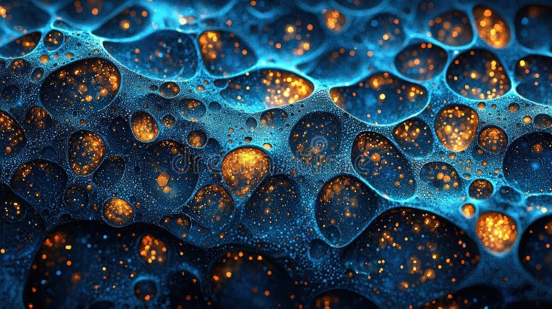 Colorful Abstract Liquid Surface with Bubbles and Glowing Particles in ...
