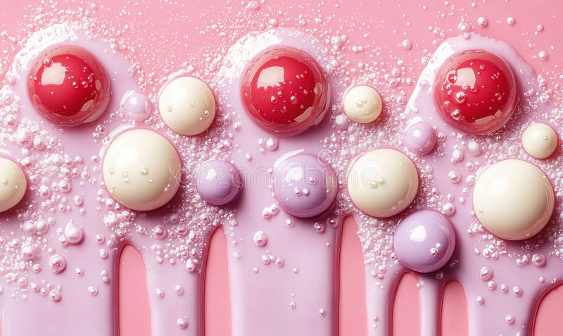 Colorful Abstract Liquid Texture with Bubbles and Spheres on Pink ...