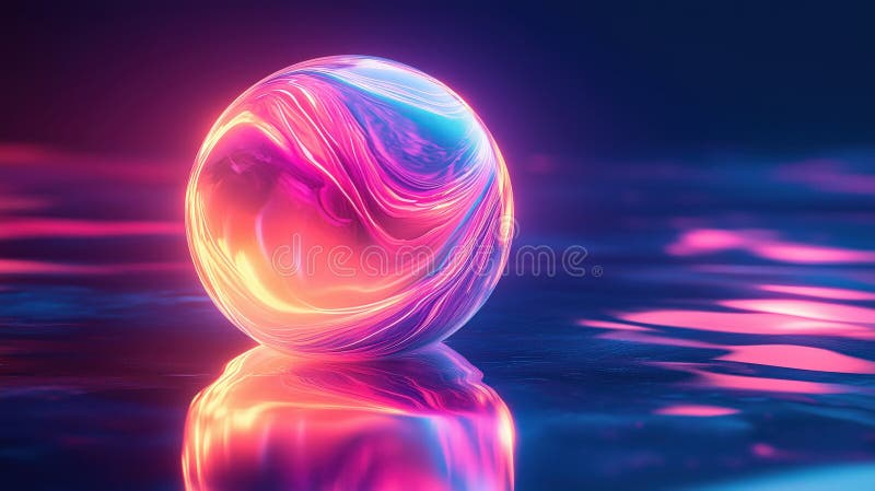 Colorful Abstract Marble Sphere Reflecting Light on Water Surface Stock ...