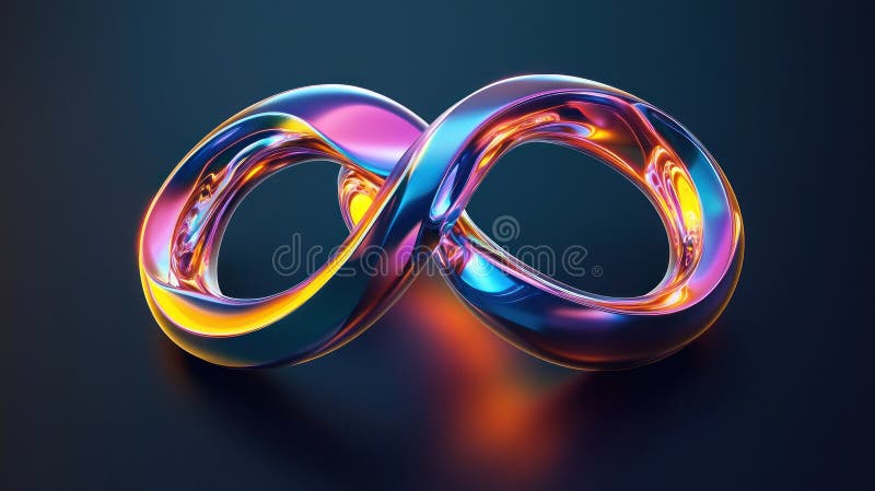 Colorful Abstract Metallic Infinity Loop Sculpture on Dark Background ...
