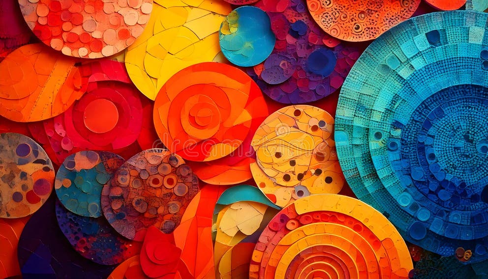 Colorful Abstract Mixed Media Artwork with Circular Patterns and Rich ...