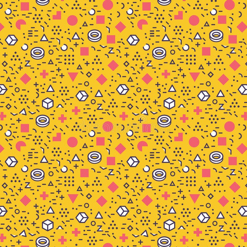 Colorful Abstract Modern Memphis Style Seamless Pattern on Yellow ...