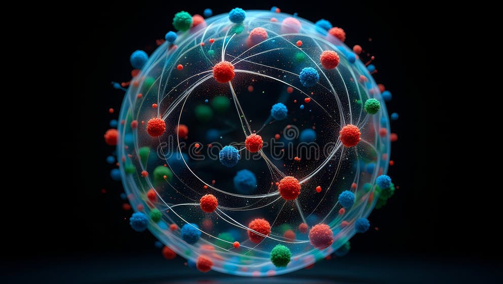 Colorful Abstract Molecular Structure with Interconnected Particles in ...